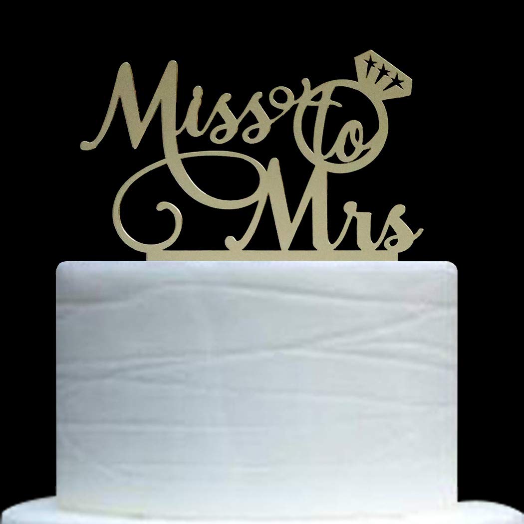Miss To Mrs Cake Topper - Bridal Shower, Mr and Mrs Wedding/Engagement/Marriage Party Decoration, Mirror Gold Acrylic