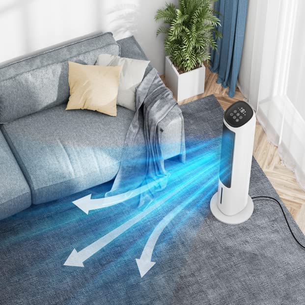 Dreo Evaporative Air Cooler, 40” Cooling Fan with 80° Oscillating, Humidifying, Removable Water Tank, Filter, Ice Packs, Remote Control, 3 Speeds, 7H Timer, Personal Swamp Cooler, White, DR-HEC001