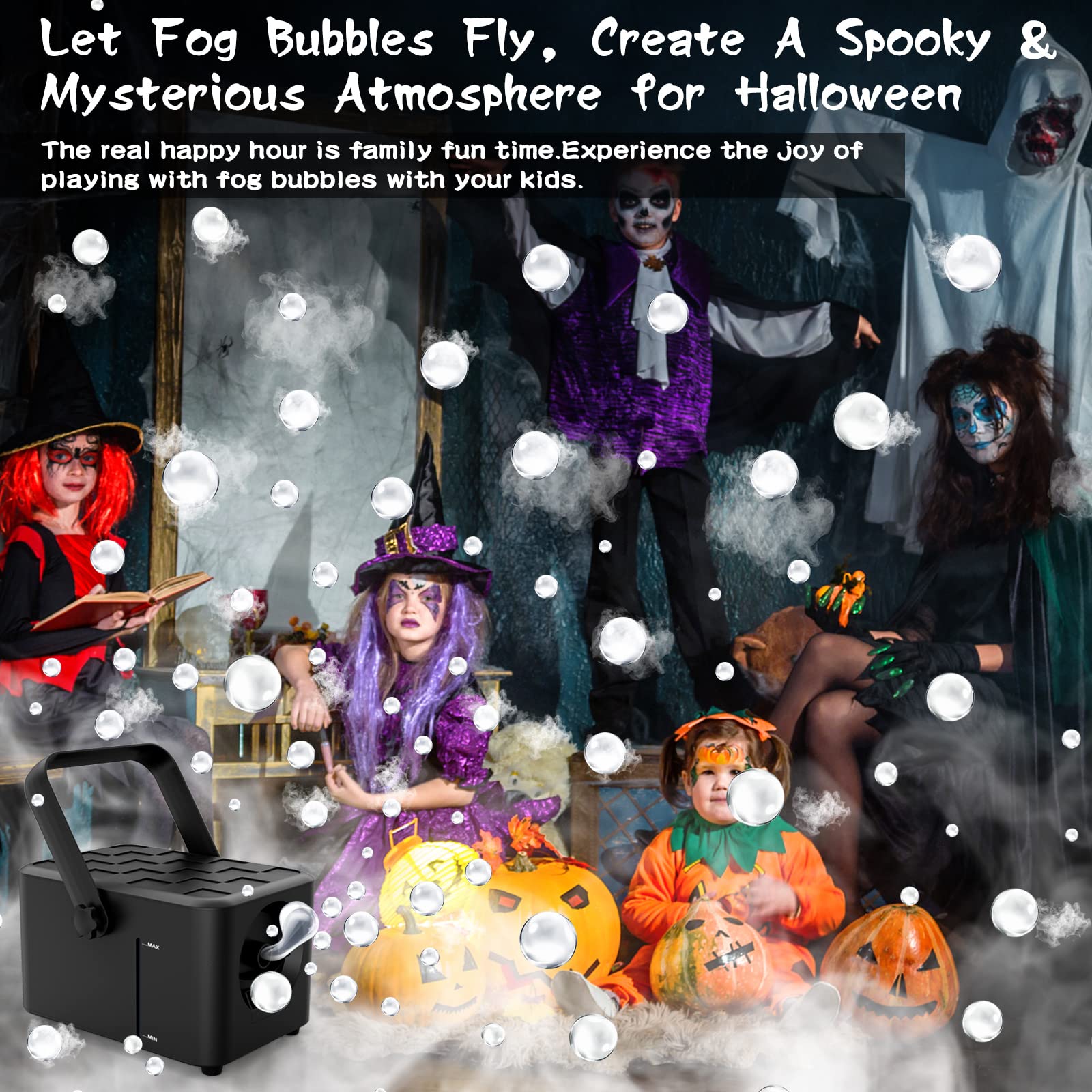 Fog Bubble Machine, High Output Smoke Bubble Blower, 5000+ White Smog Bubbles Per Minute, 2 in 1 Fog & Bubbles Effect for Indoor Outdoor Halloween Christmas Holiday Wedding Party