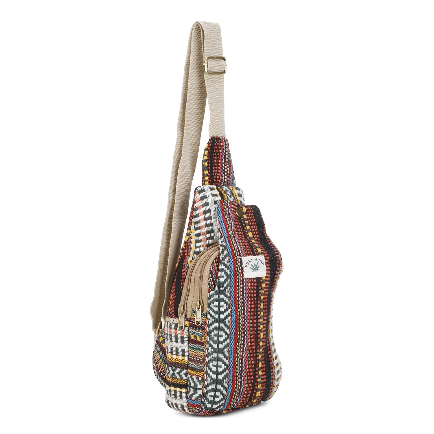 Suman Enterprises Hemp Sling Backpack- Hemp Cross body Bag- Hemp Shoulder Backpack Adjustable Strap for Men & Women (Multi-2)