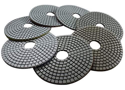 Konfor 5 Inch Wet Diamond Polishing Pads - 7 Piece Set for Marble Granite Concrete Countertop Glass Engineered Stone