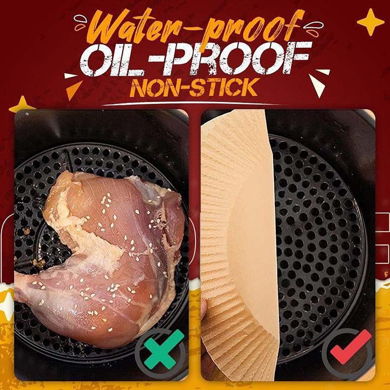 HJCC Air Fryer Disposable Paper Liner,100PCS Inside Diameter 6.3''Outer Diameter 7.9''Non-Stick Air Fryer Liners Round, Oil-proof, Water-Proof, for Air Fryer Baking Roasting Microwave (100, A)