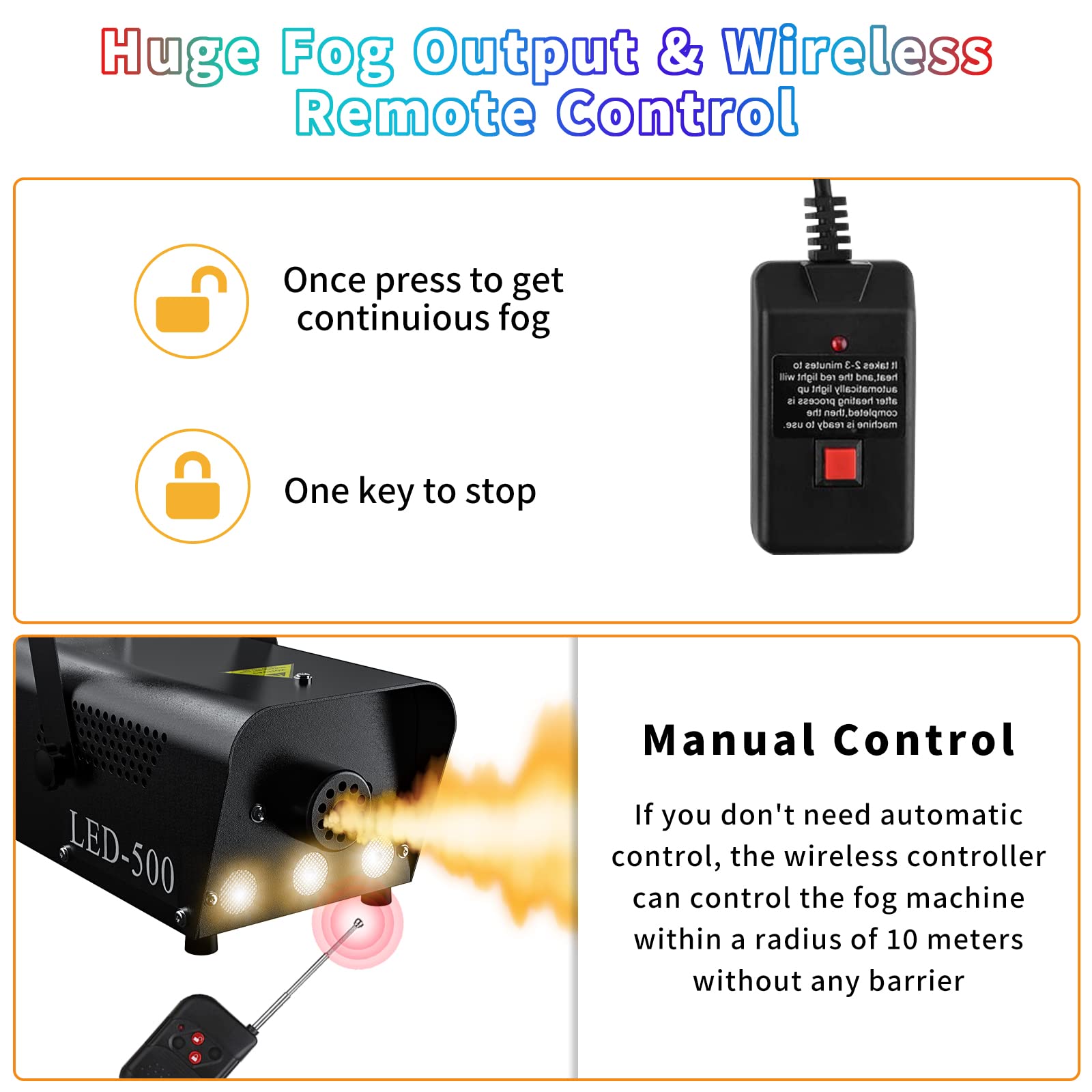 Fog Machine 500W Smoke Machine LED Light with Wireless and Wired Remote Control for Christmas Party Wedding Stage