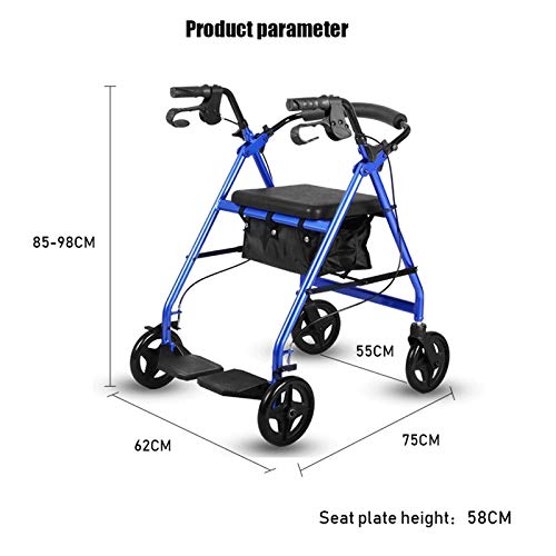 Medical Four Wheel Walker Rollator Premium with Seat, Comfort Handles and Thick Backrest, Folding Walker for Seniors,Load Capacity 100Kg/220lbs