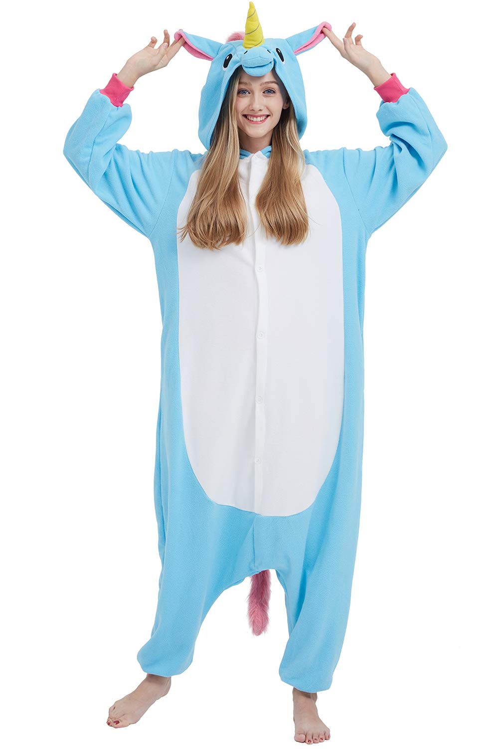 DarkCom Polar Fleece Unicorn Onesie Christmas Pajamas Unisex Adult Cosplay Halloween Costume (Blue) Small