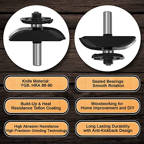 OLETBE 3 PCS Router Bit Set, 1/2-Inch Shank Round Over Raised Panel Cabinet Door Rail and Stile Router Bits, Woodworking Wood Cutter, Wood Carbide Groove Tongue Milling Tool(Silver)