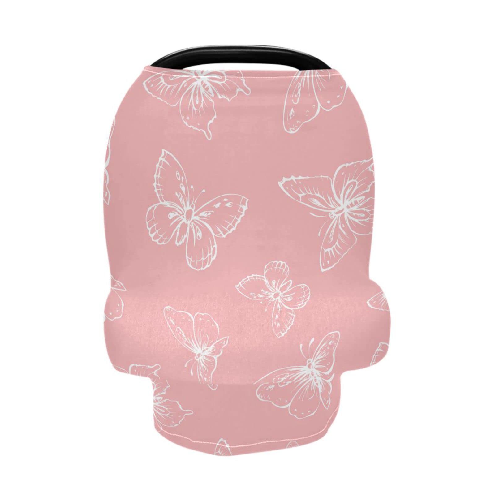 Kigai Pink Butterfly Baby Car Seat Covers Multi-Use Breastfeeding Nursing Seat Canopy Stretchy Breathable Infant Stroller Covers for Boys and Girls