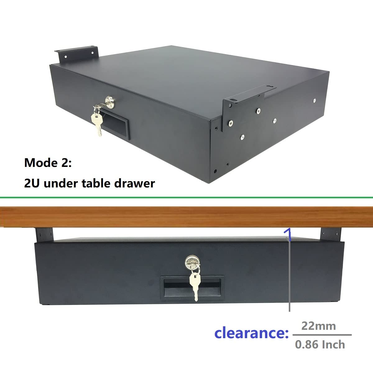 HQYing 2U Rack Mount Drawer for 19-Inch Network/AV/DJ Equipments Cabinet or Server Rack with Lock and Key,12.6 Inch Deep (2U12.6In)