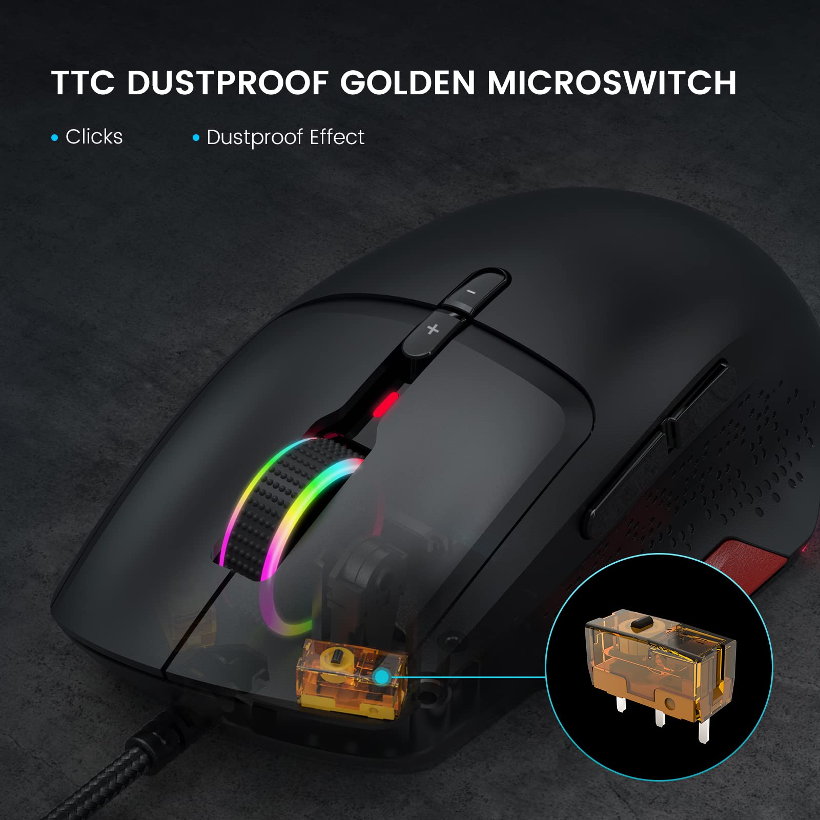 EKSA Gaming Mouse Wired, 90g PC Gaming Mice with 200-12000 DPI Adjustable, 9 Programmable Buttons, 12 RGB Backlit, Sniper Button, Ergonomic Computer Mouse for Windows/PC/Mac/Laptop