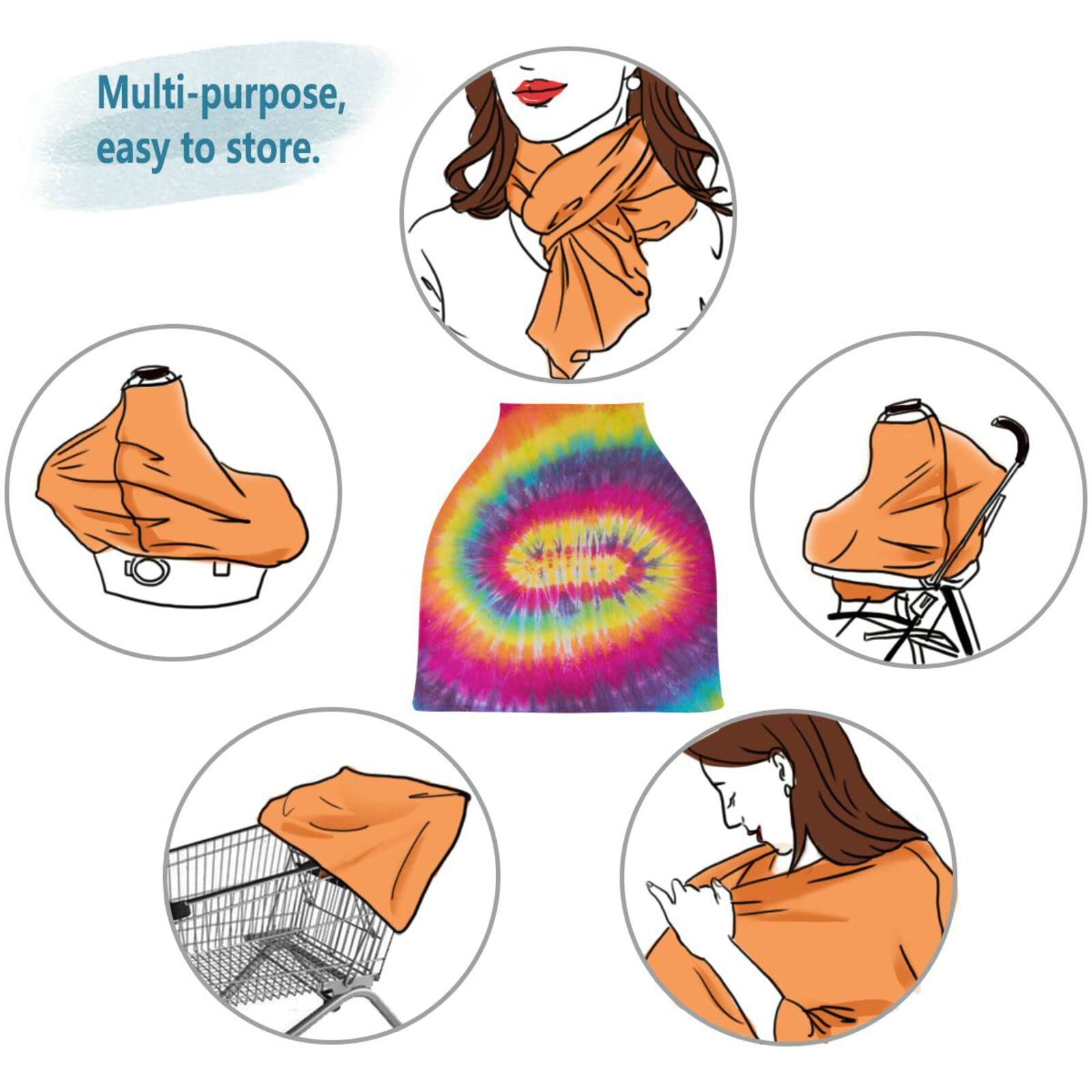 Kigai Rainbow Tie Dye Nursing Cover for Baby Car Seat Covers Breathable Infant Stroller Cover Soft Breastfeeding Scarf
