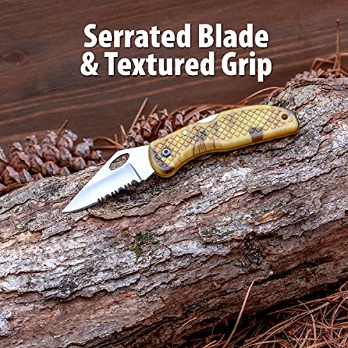 Maxam Falcon VII Lockback Camo 7 (Open) Inch Pocket Knife - Stainless Steel Serrated Blade, Textured No-Slip Handle, Carry Clip