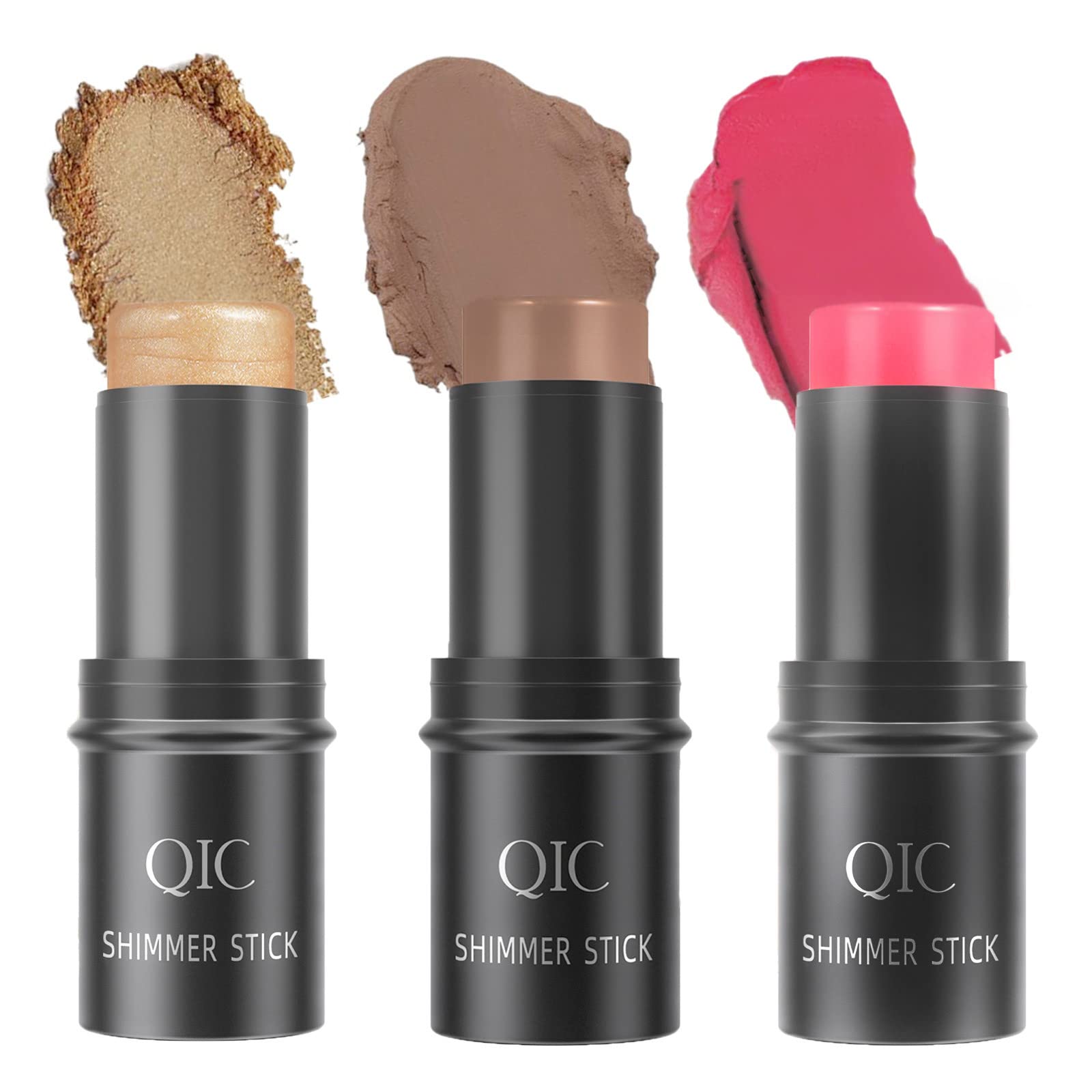 Go Ho 3PCS Cool-tone Contour Highlight Blush Stick Set,Cream Contour Stick Kit,Long-Wearing,Natural-Looking Contouring Face Foundation Makeup -Shimmer Highlighter,Blush&Bronzer Shading Contour