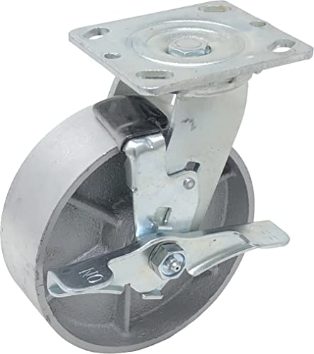 IconCasterWheels 6" x 2" Steel Heavy Duty Caster, Set of 4 Industrial Casters | 2 Swivel Top Lock Brake Caster & 2 Rigid Top Plate Caster | Top Plate 4 x 4.5", Load Capacity 4,800 lbs per Set (4-Pack)