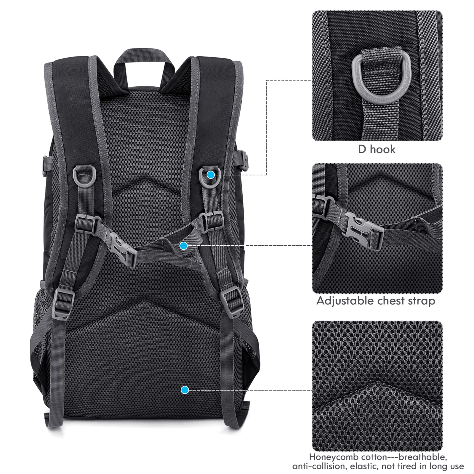 G4Free Hiking Backpack 25L Waterproof Daypack Outdoor Camping Climbing Backpack with Rain Cover for Women Men(Black)