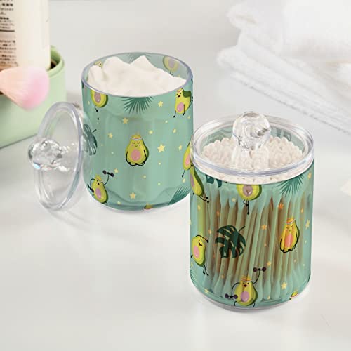 Kigai 2 Pack Apothecary Jars Cute Avocado & Palm Qtip Holder Organizer Clear Airtight Container for Cotton Swabs Food Storage 14oz Plastic Jars with Lids