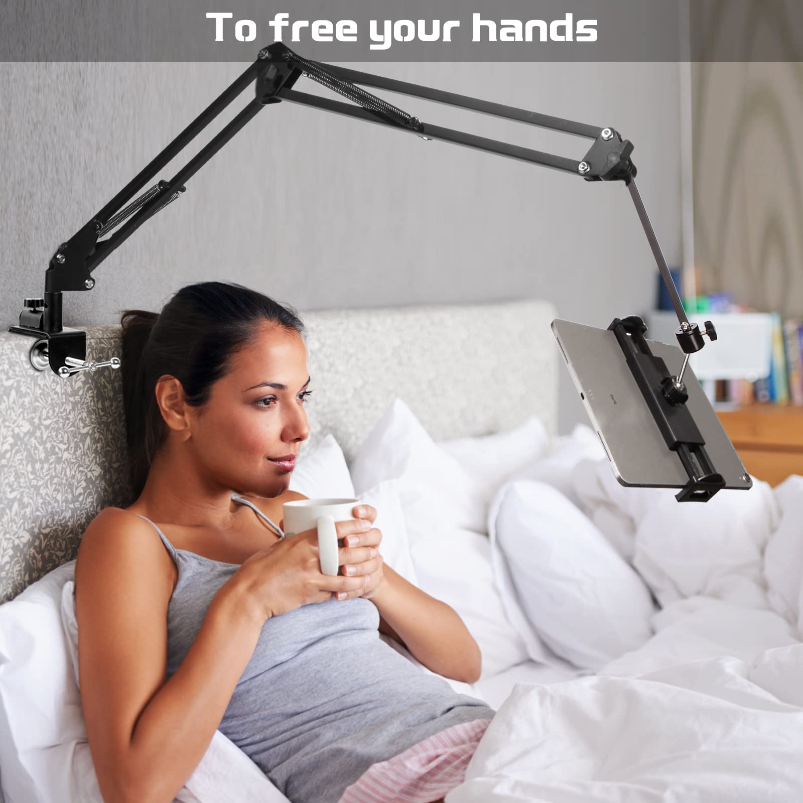 Hasinart Tablet Holder for Bed, 4-Joint Adjustable iPad Holder for Bed, 360° Rotating Tablet Arm Stand for iPad, iPhone, Sumsung Tab, Switch and Other 4.7~12.9'' Phones and Tablets