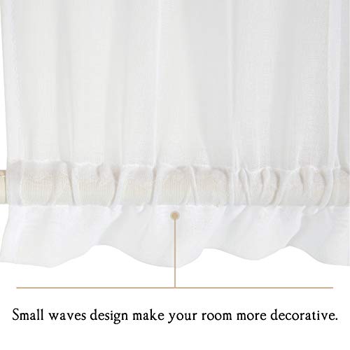 MIULEE Sheer Door Curtains 2 Panels Sidelight Window Treatment Curtains for Narrow Glass Door/Kitchen/Front Door Linen Textured 25 x 72 Inches with Tieback, White