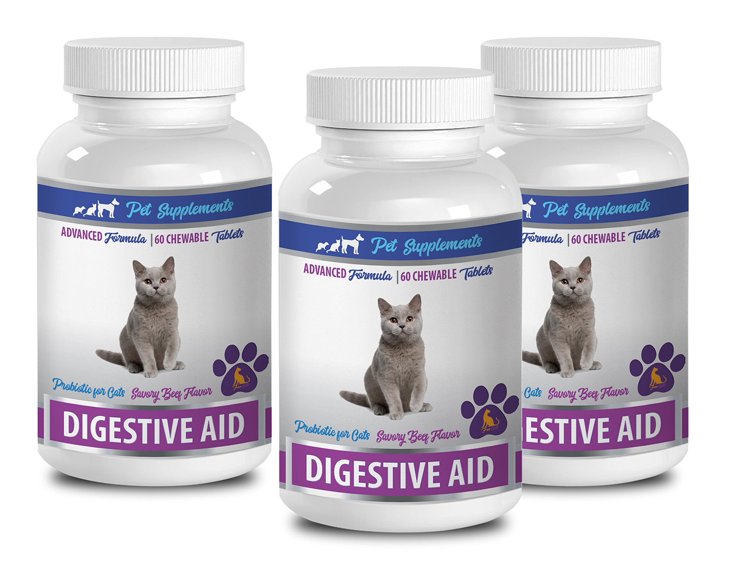 PET SUPPLEMENTS cat Stomach Relief - Cats Digestive AID - PROBIOTIC Formula - Treats - cat Digestive Care Food - 3 Bottle (180 Chews)