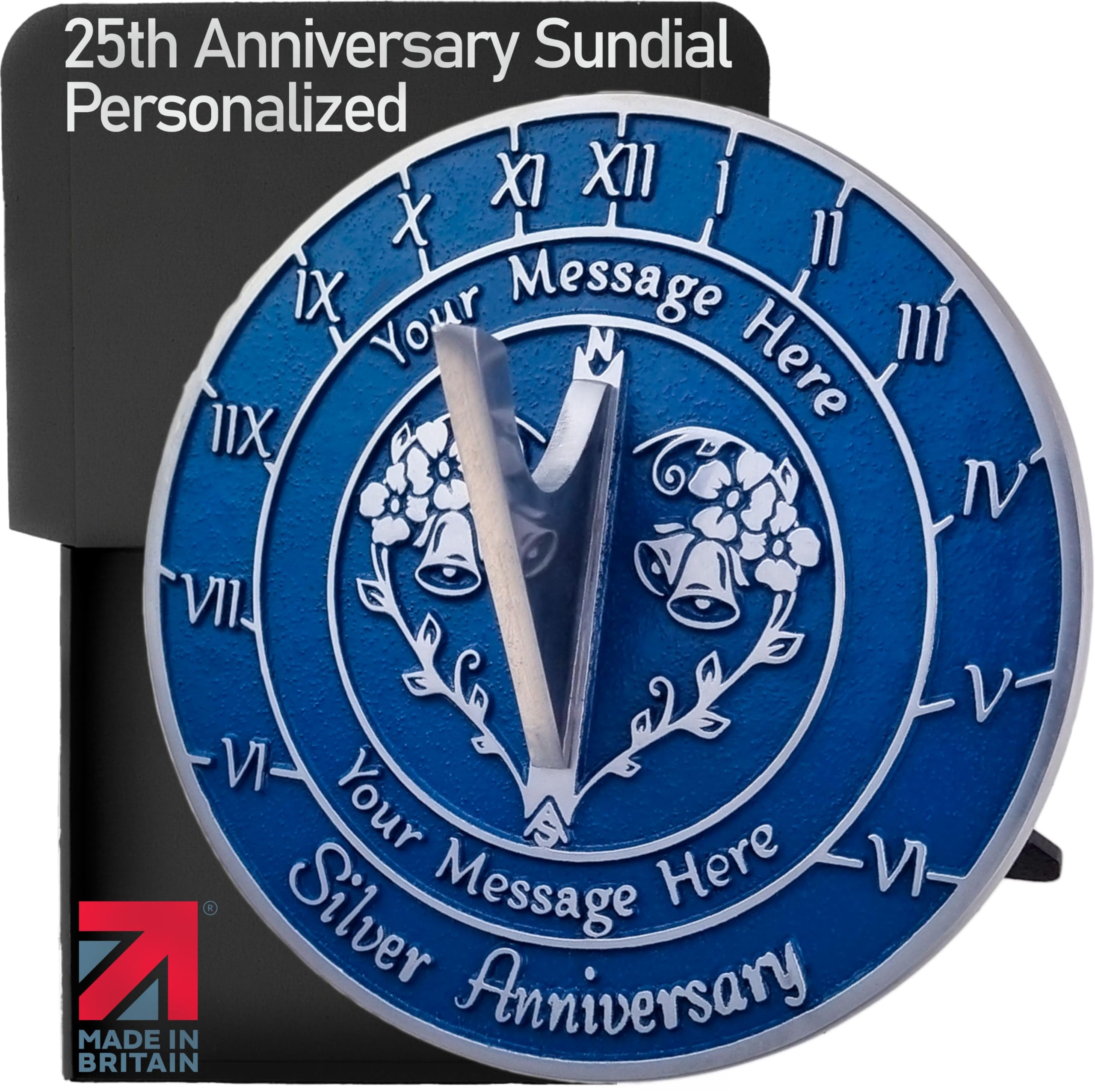 The Metal Foundry Personalized Silver 25th Large Sundial - Recycled Solid Metal UK Manufactured Home Decor Or Garden Present Idea for Parents, Friends Or Couple On 25 Years Marriage