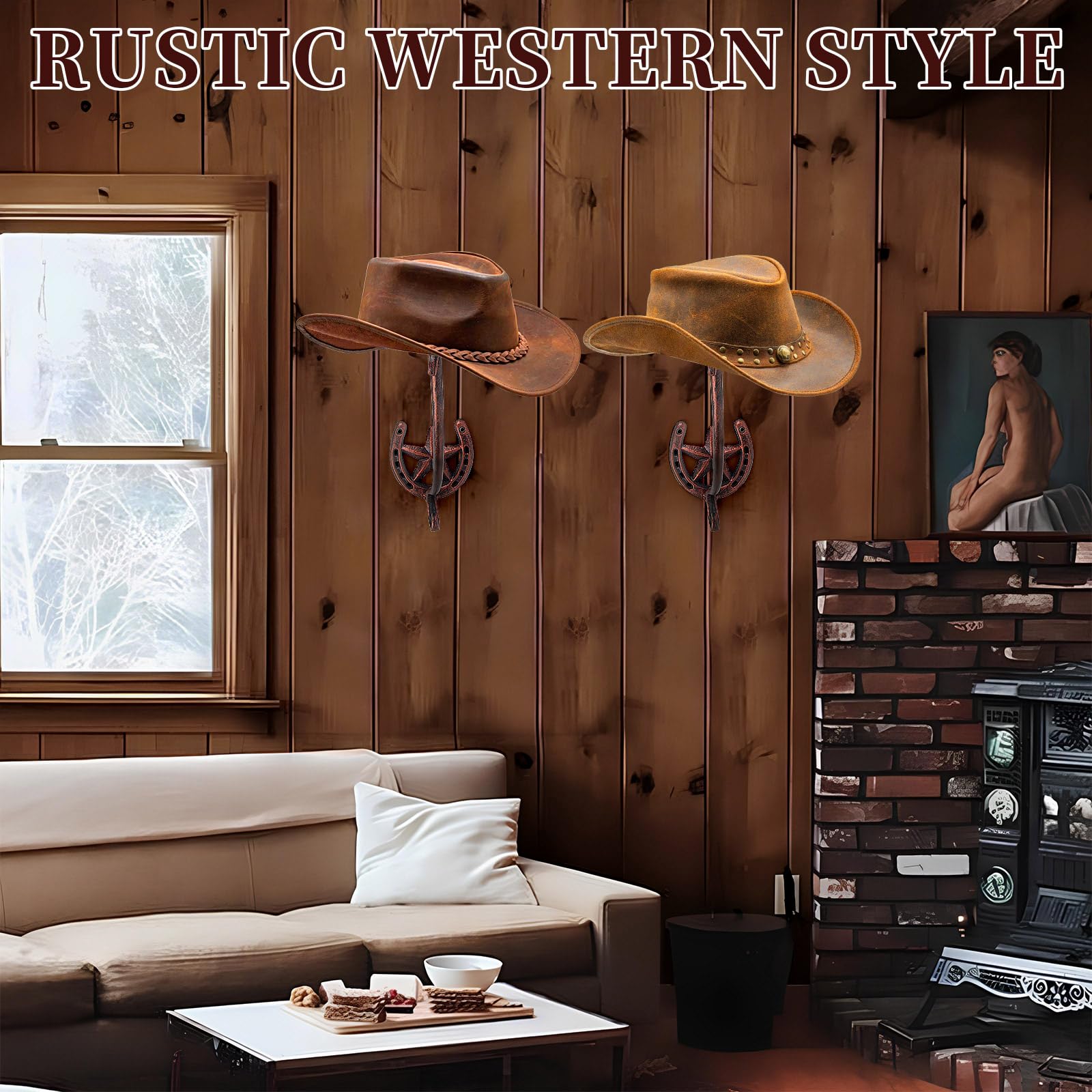 Kilarero Cowboy Hat Rack, 2 Pack Rustic Metal Cowboy Hat Holder with Hooks Horseshoe Cast Iron Hat Hanger for Wall Western Home Decor Storage and Display - Keeps Original Shape