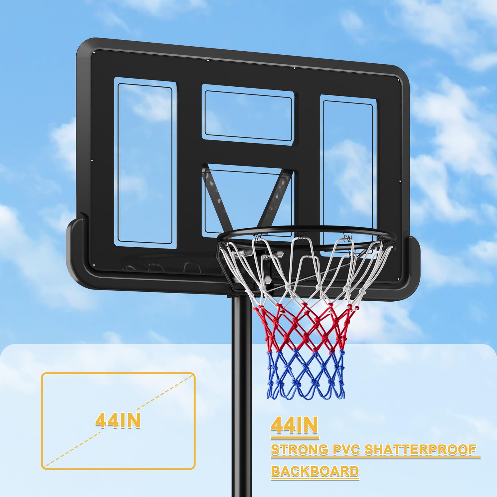Dripex Basketball Hoop Outdoor 10FT Adjustable Height Goal, Portable Basketball System with 44β Shatterproof Backboard for Adults Teenagers Kids