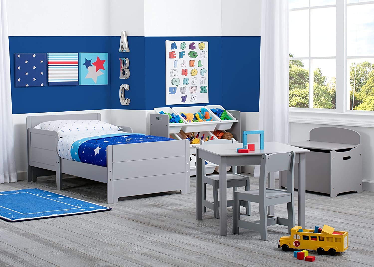 Delta Children MySize Toddler Bed, Grey, Dual Sided Recycled Fiber Core Mattress, Waterproof Cover, Holds up to 50 lbs
