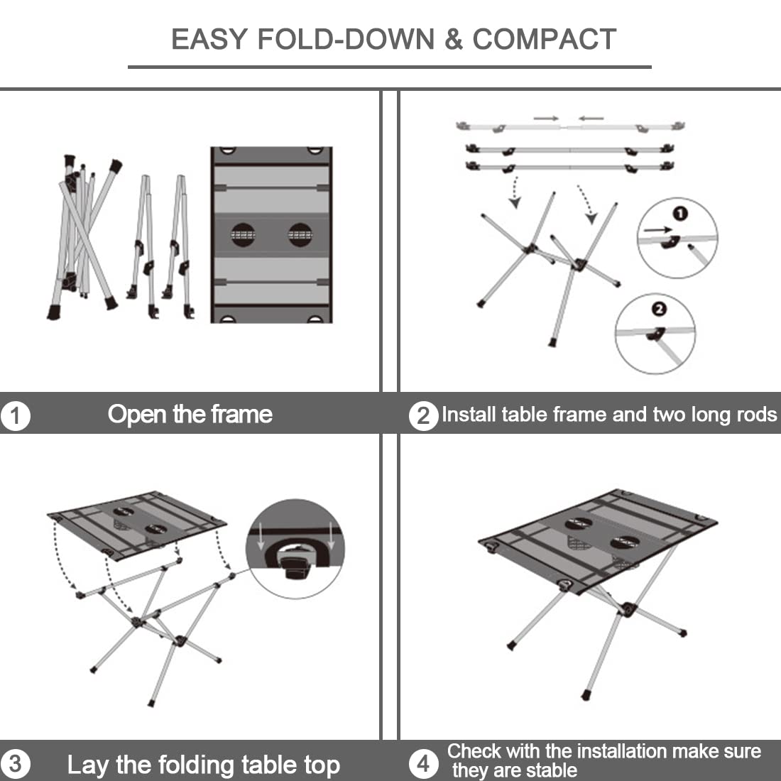 Folding Camping Table - Portable Folding Table with 2 Cup Holders, Compact Lightweight Small Folding Roll-up Table with Carry Bag for Outdoor Picnic, Beach, Camping, BBQ, Party