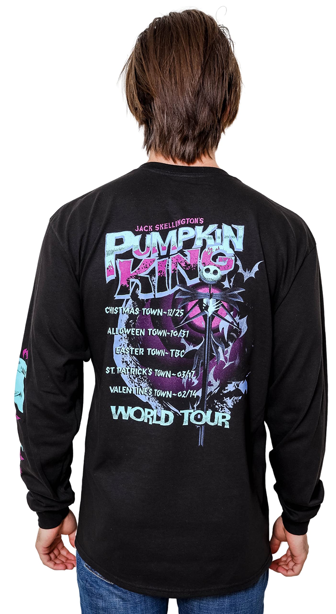 Disney Nightmare Before Christmas Jack Skellington World Tour Longsleeve T-Shirt(3XL, LS Black)