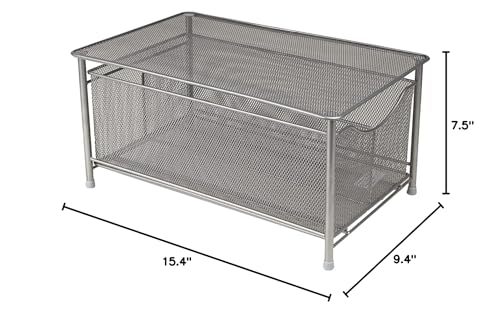 Mind Reader Organizer Storage Basket, 15.4” L x 9.4” W x 7.5” H, Silver (Pack of 2)