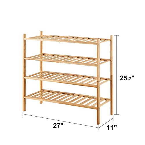 viewcare 4-Tier Bamboo Shoe Rack for Entryway, Stackable | Foldable | Natural, Shoe Organizer for Hallway Closet, Free Standing Shoe Racks for Indoor Outdoor