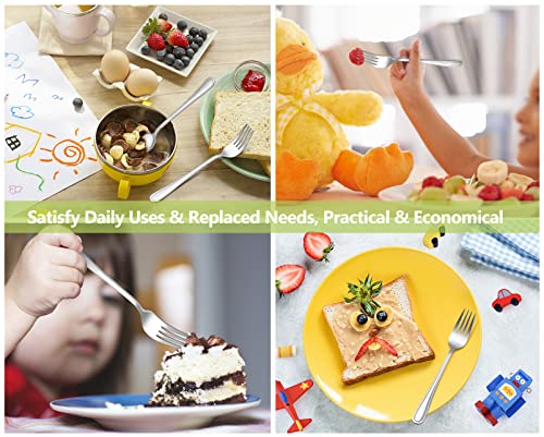 TeamFar Toddler Forks, 6 Pcs Stainless Steel Kids Utensil Small Fork for Child Self Feeding, with Line Patterned Edge, Non Toxic & Healthy, Mirror Surface & Dishwasher Safe, Easy to Grip