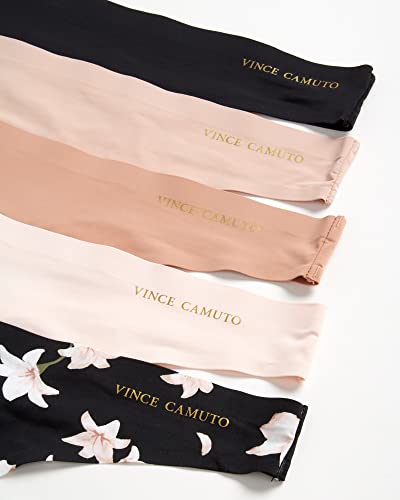 Vince Camuto Women's Underwear - 5 Pack Seamless Thong Panties (S-XL), Size Small, Black Floral/Ballet/Tan/Chai/Black