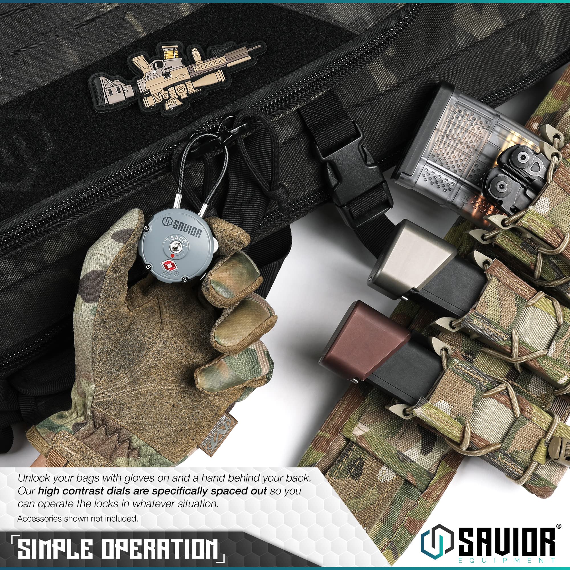 Savior Equipment Quality TSA-Approved 3-Digit Combination Cable Travel Luggage Locks for Rifle Bag Firearm Gun Case Accessories Ammo Boxes Outdoor Storage, Obsidian Black, 4-Pack