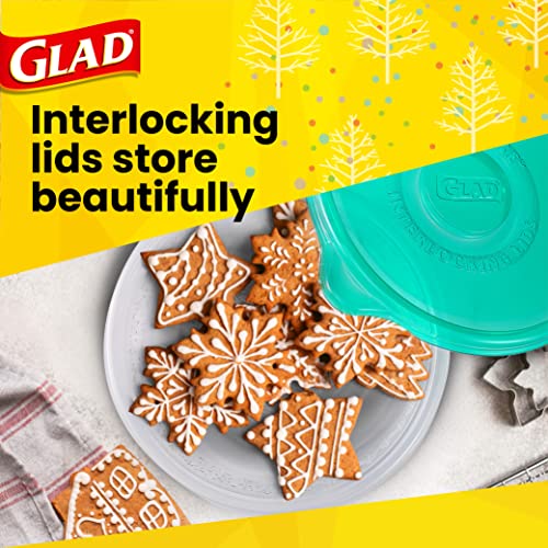 GladWare Big Bowl Large Round Holiday Edition Food Storage Containers with Lids | 48 oz Holiday Containers with Green Pine Tree Design, 3 Count Set | Airtight Food Storage Containers for Food
