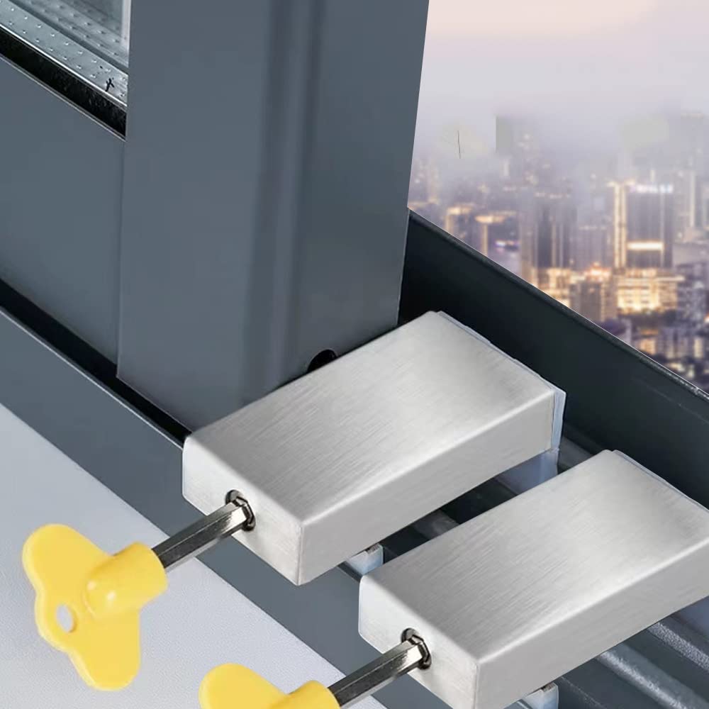 Gobericher 2 Pack Sliding Door Lock - Safety Lock, Child/Baby Slide Window Locks,Kids Proof Patio Closet Doors Security Child,Windows Guard Stopper,Easy Install and Use, No Drilling Tools Needed