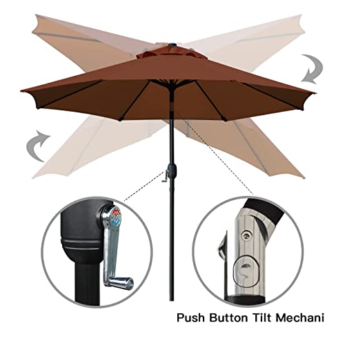 Sunnyglade 9' Patio Umbrella Outdoor Table Umbrella with 8 Sturdy Ribs(Brown)