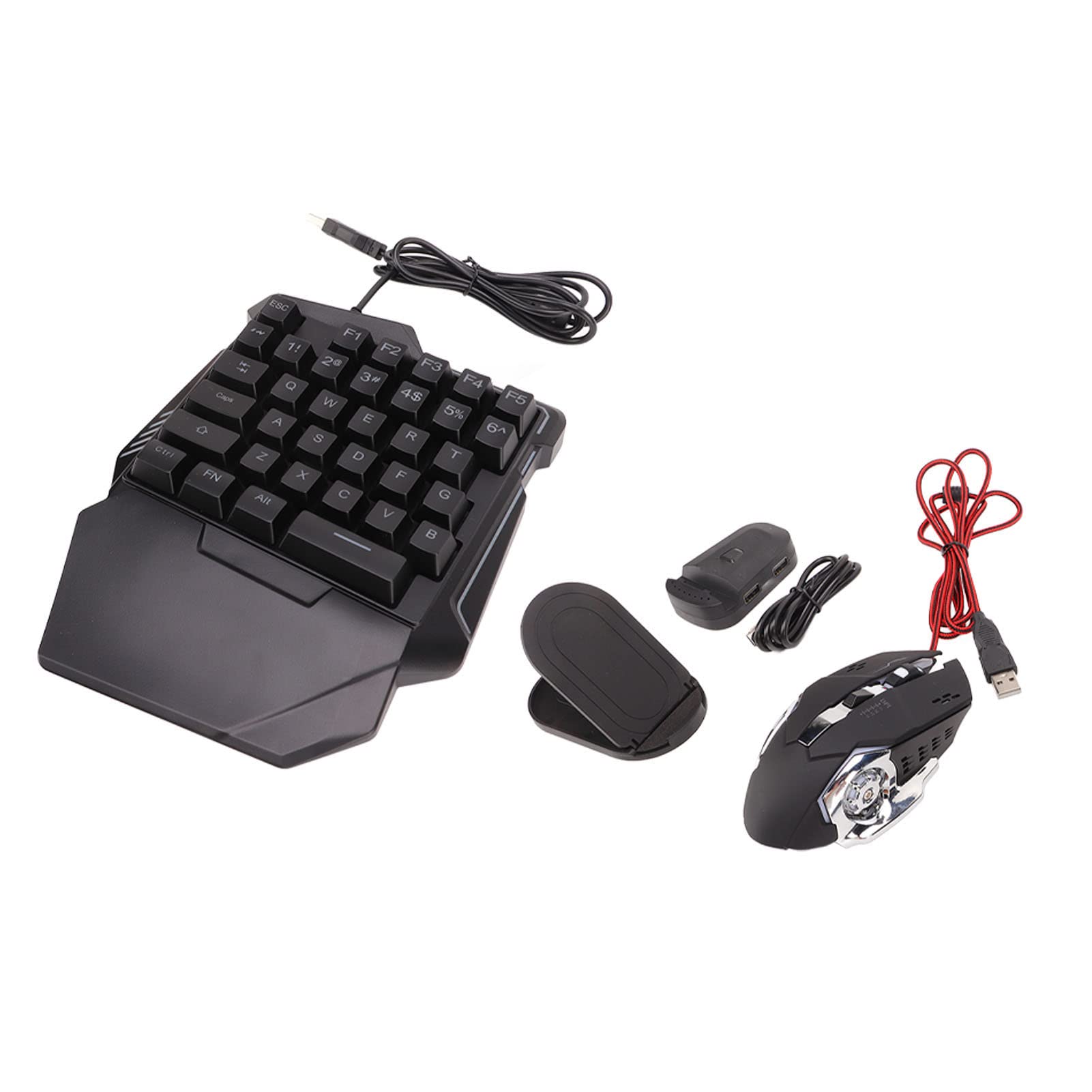 Gaming Keyboard Mouse Converter, Dual USB Ports ABS Material One Hand Keyboard Mouse for Cellphone