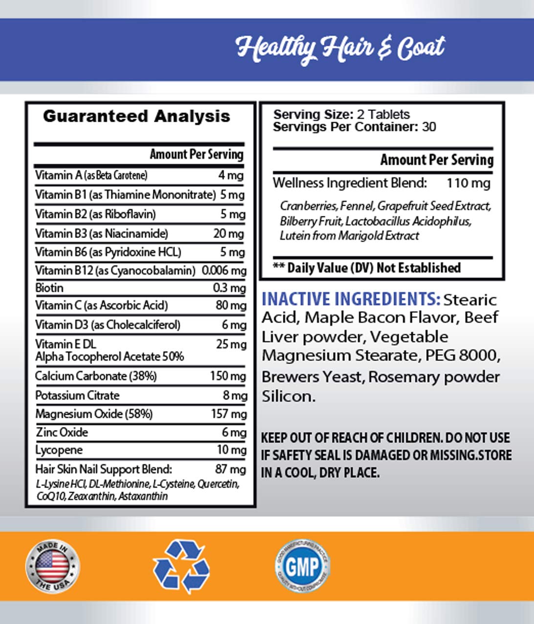 Pet Supplements cat Skin Treats - Pets Hair and Coat Complex - for Dogs and Cats - Advanced Benefits - Itch Relief - cat Immune System Support - 1 Bottle (60 Tablets)