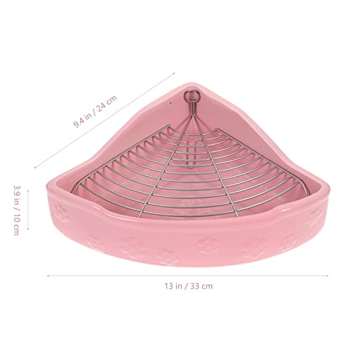 VILLCASE Rabbit Litter Tray, Rabbit Litter Box Ceramic Hamster Toilet Pet Potty Training Corner Cage Box Accessory for Rabbit Guinea Pig Chinchilla Small Animal, 12.97X9.43X3.93inch (Pink)