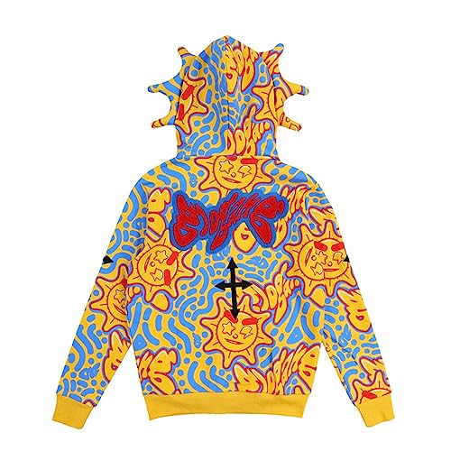 KOSUSANILL Y2k Womens Men Full Zip Up Designer Hoodies Over Face Retro Lazy Style Harajuku Puff Graphic Print Oversized Jacket Streetwear