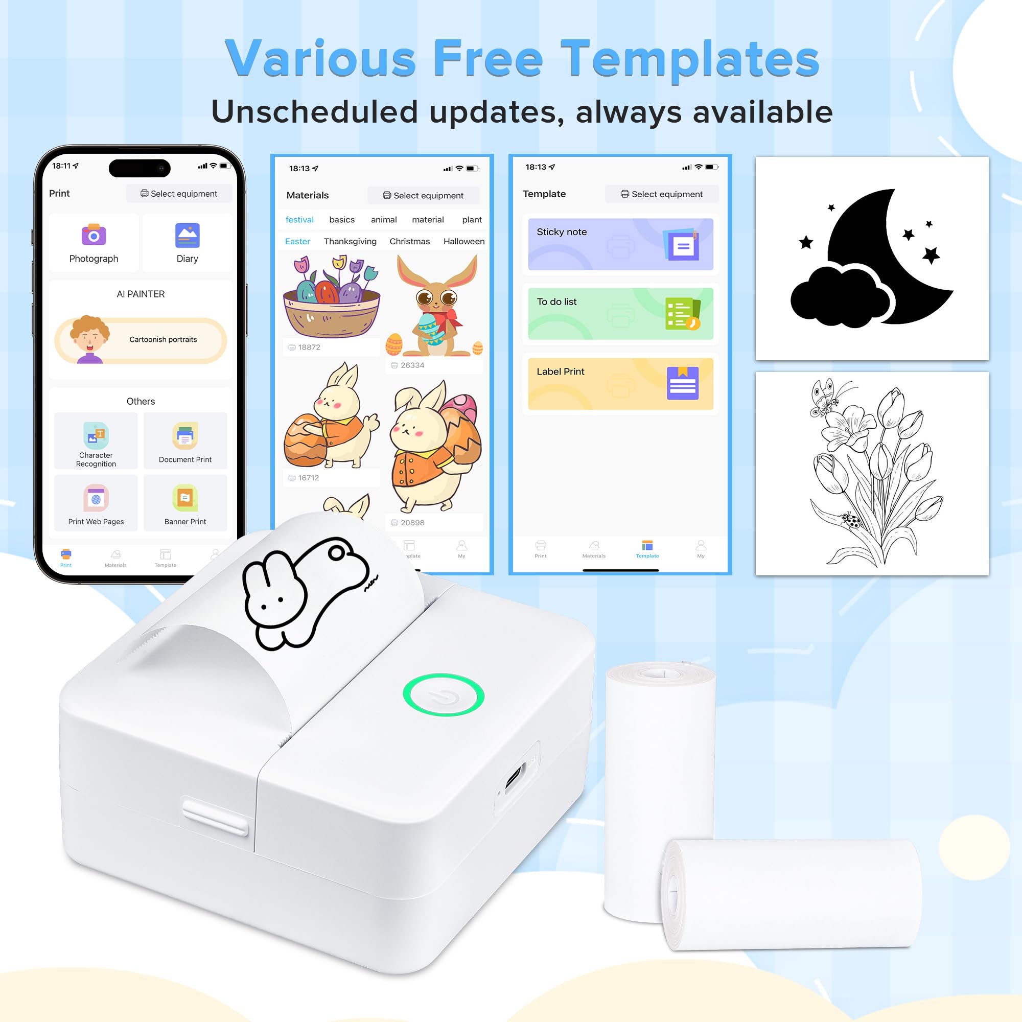 Hilceriy Portable Mini Printer Sticker Maker, Bluetooth Wireless Thermal Inkless Printer, Small Pocket Receipt Printer Compatible with Android/iOS for School Kid Supplies, Label