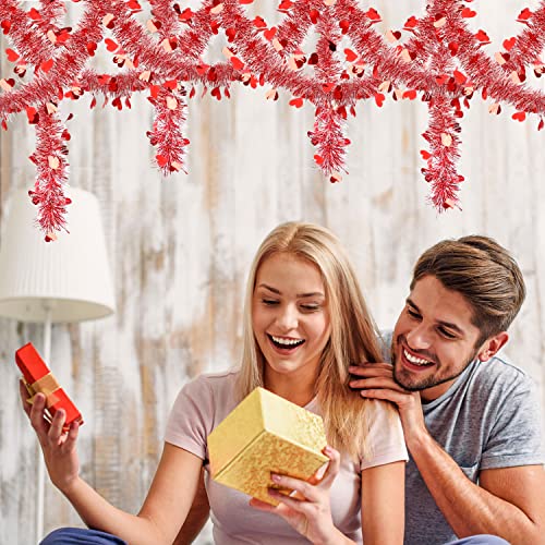 KIMOBER 33 Ft Valentine's Day Tinsel Garland,Red White Heart Metallic Hanging Garland for Party Decoration Supply