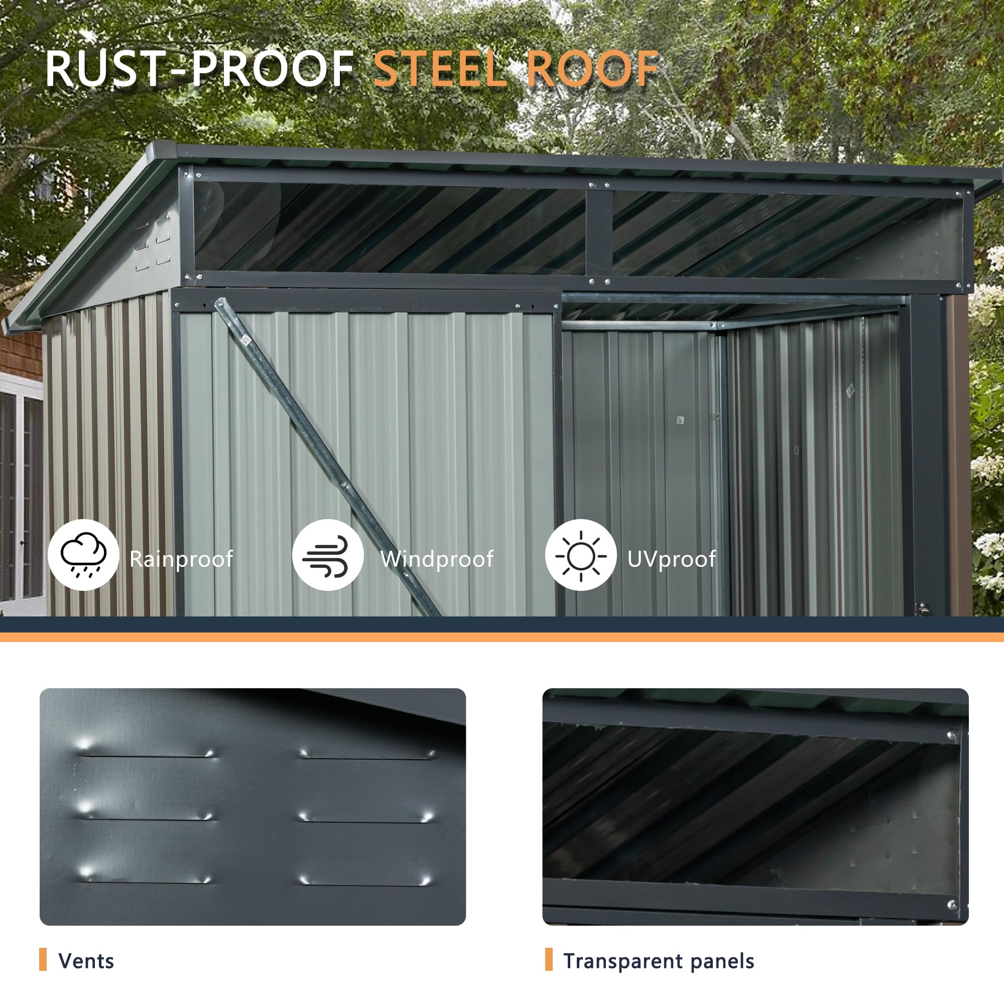 Outdoor Metal Storage Shed with Sliding Doors Padlock Aluminum Frames Easy Assembly Tool Storage Shed for Backyard Garden Pa