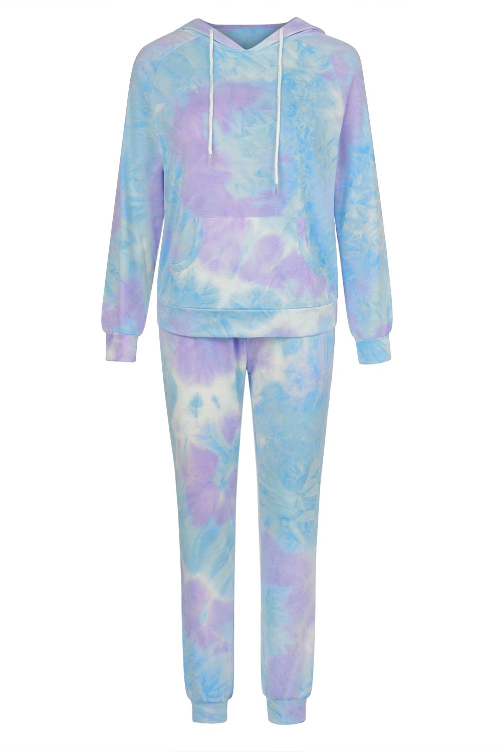 Fixmatti Women Tie Dye Set Long Sleeve Hoodie and Joggers Pant 2 Piece Sport Outfits L