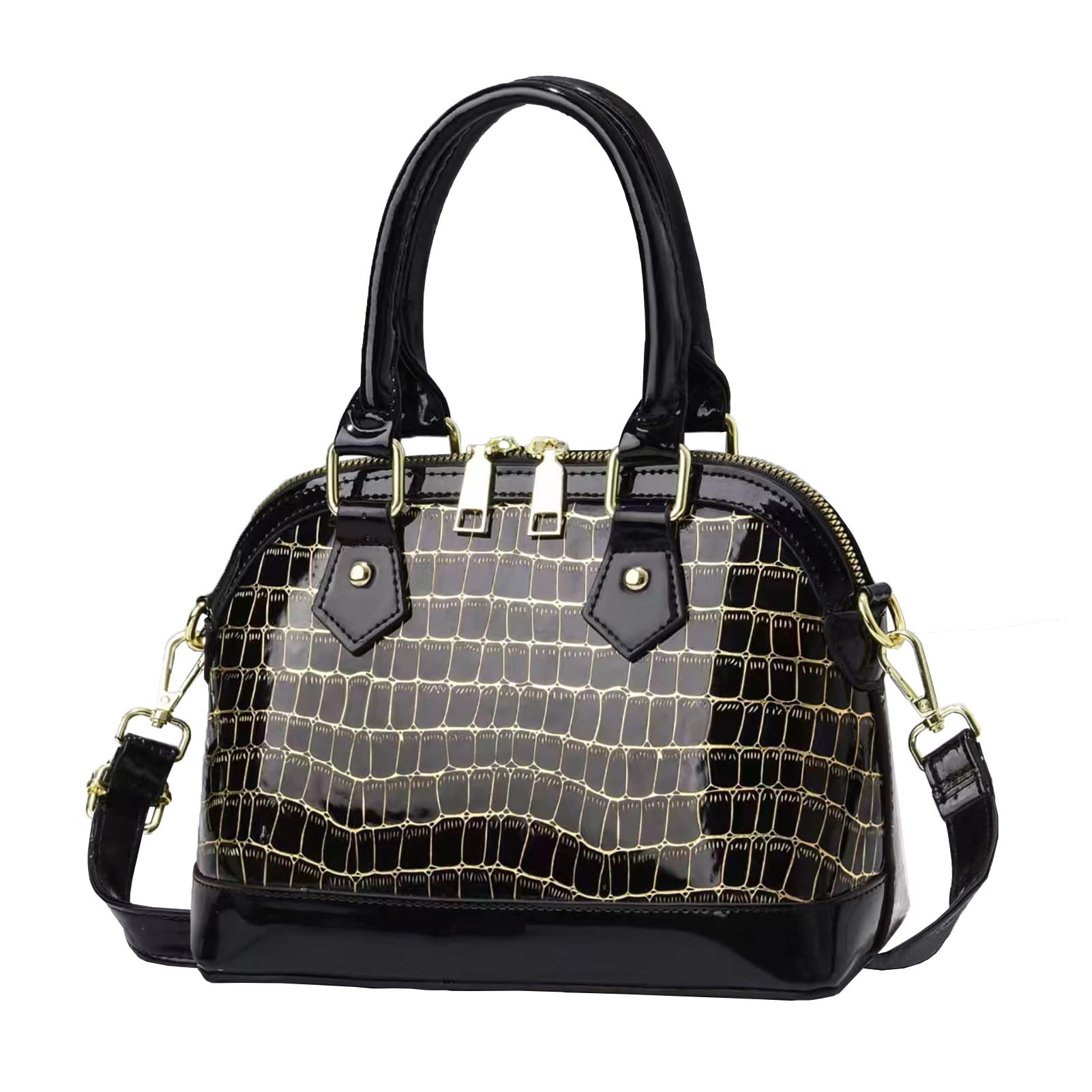 ELDA Small Dome Satchel Purse Patent Leather Handbag for Women Crocodile Print Top Handle Bag Shoulder Bag