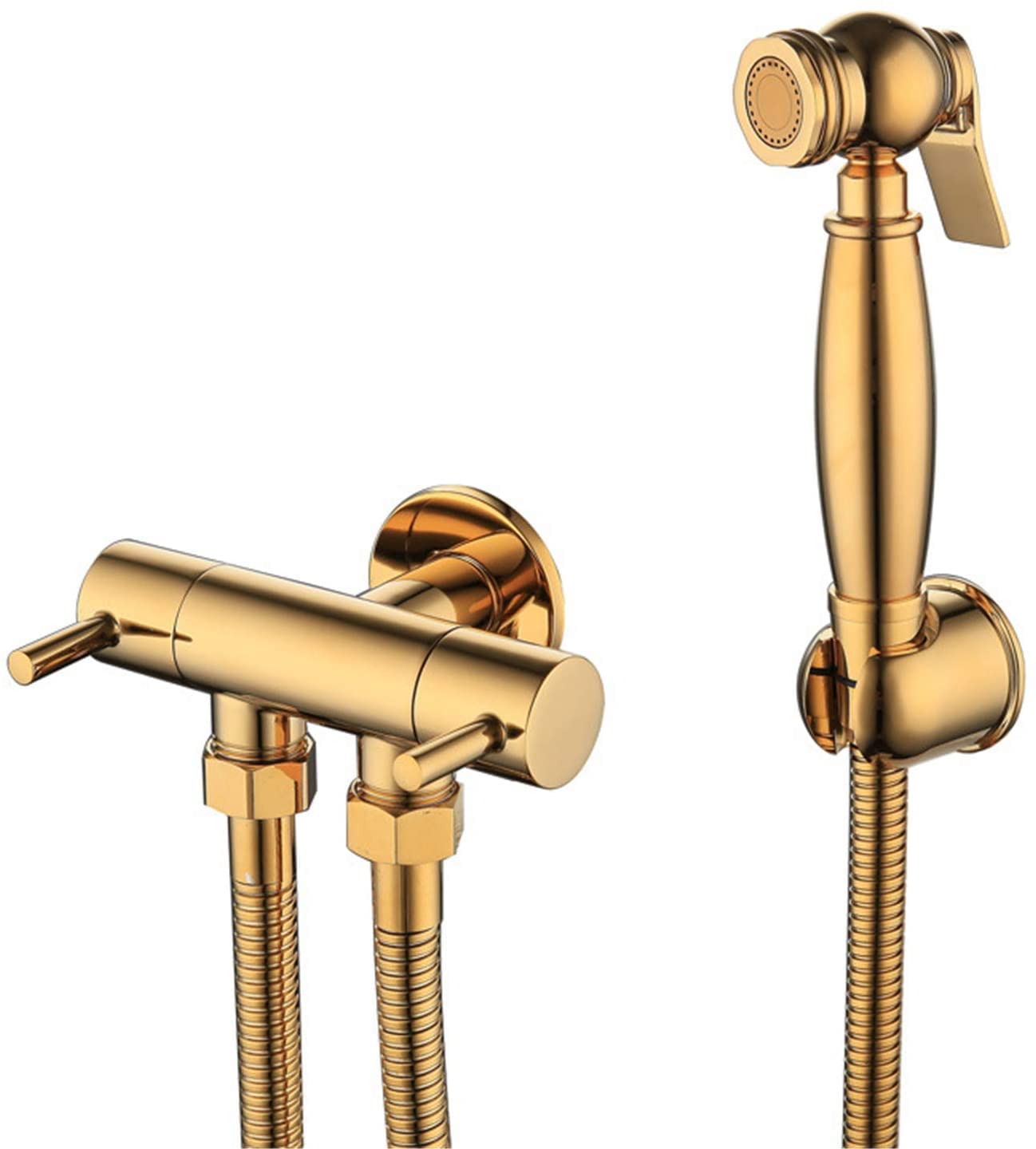 MINJING Bidet Faucet, Brushed Gun Grey Handheld Toilet Bidet Sprayer, Solid Brass Single Handle Valve Electroplated Shower Shattaf Douche Kit,B Set