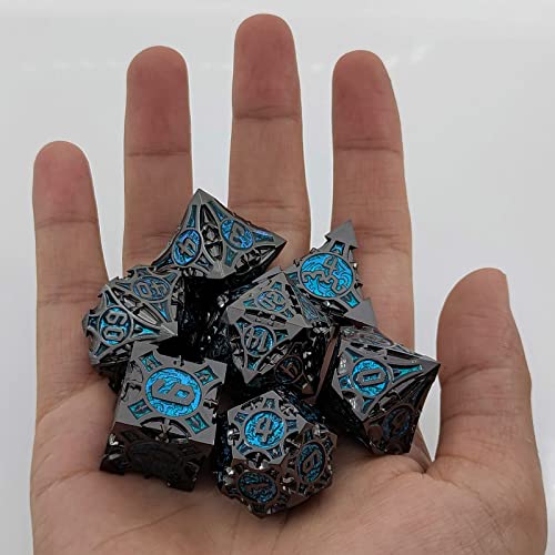 DND Dungeons and Dragons Dice with Gift Box & Dice Bag Metal Polyhedral Large D&D Dice Set for RPG MTG Pathfinder Role Playing Dice D and D Dice D20 D12 D10 D8 D6 D4 Black Flash Blue