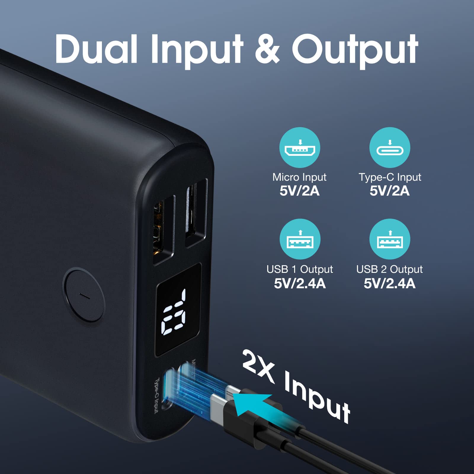 KINGS TREK Power Bank for Heating System, USB-C 10000mAh Portable Charger with Dual Output Port, LED Display Battery Pack for iPhone 14 Pro Max/Samsung Galaxy and More