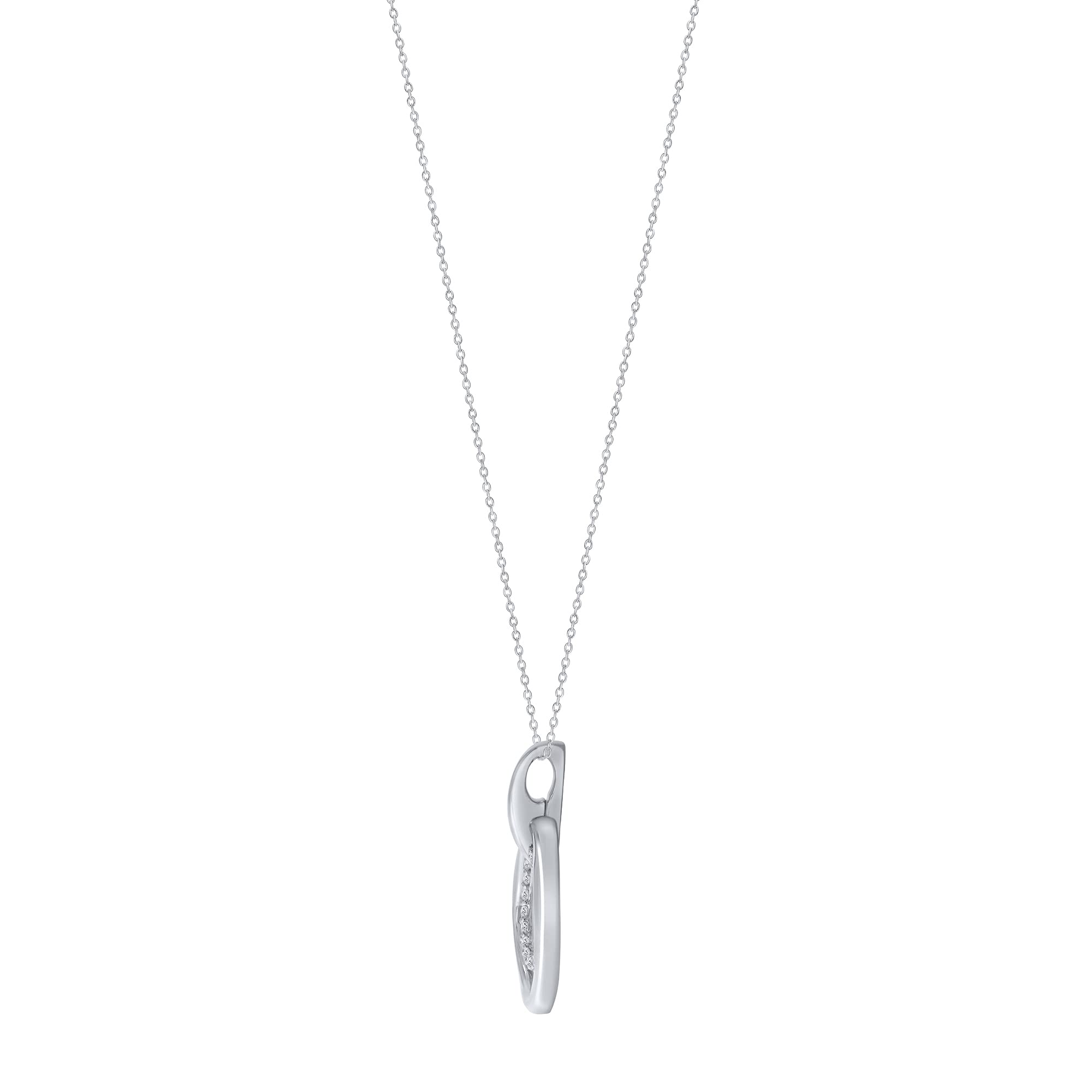 Elmas 1/10ct Round White Diamond 925 Sterling Silver Double Circle in Circle Pendant Necklace for Women