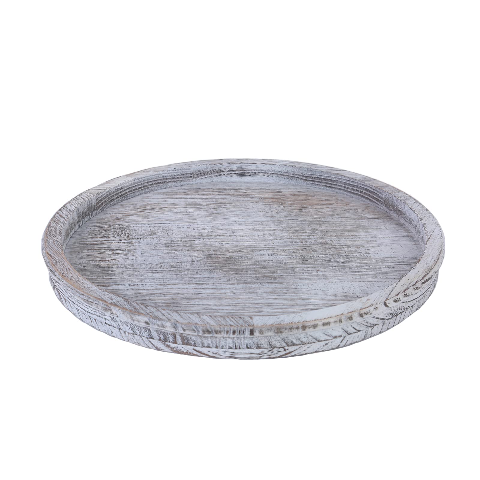 Dimusel Round Wooden Decorative Tray, Distressed Farmhouse Tray, Wooden Rustic Ornaments for Coffee Plate Cakes Dessert Fruit Platters or Kitchen Decor